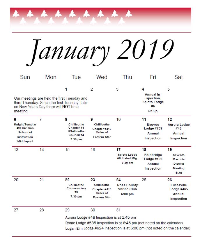 Chillicothe Masons - Calendar