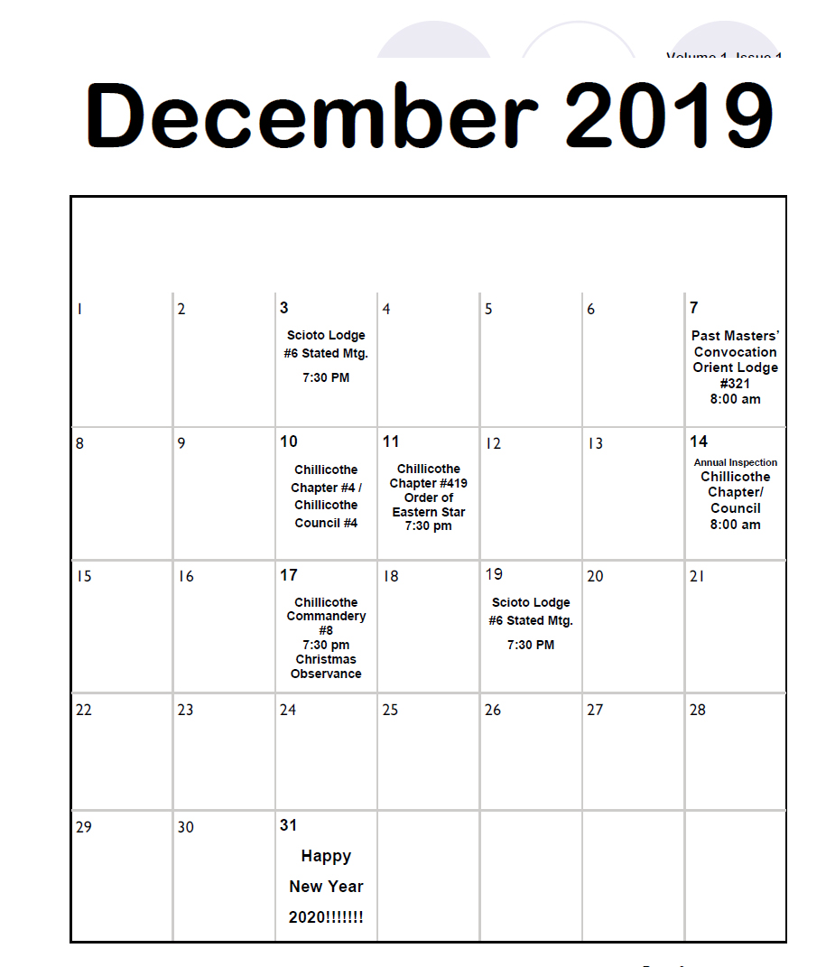 Chillicothe Masons - Calendar